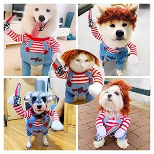 Pet Deadly Doll Dog Costume, Chucky Dog Cosplay Funny Costume Halloween Christmas Dog Clothes Party Costume for Small Medium Large Dogs