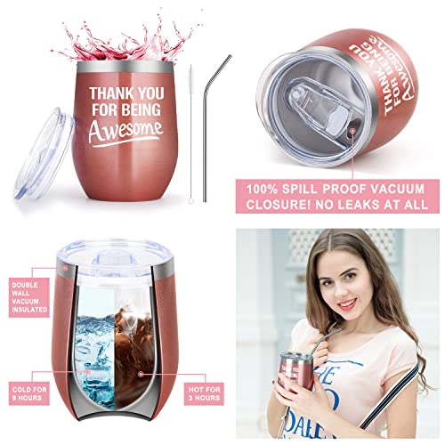 Thank You Baskets for Women, Appreciation Gifts Box, Gratitude Spa Care Package for Coworker Employee Boss Hostess Secretary Nurse Volunteer, 12oz Stainless Steel Wine Tumbler