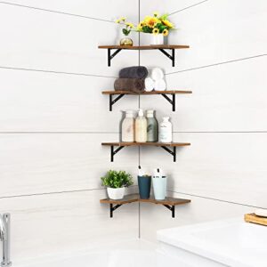 BTY Corner Floating Shelves Set of 4, Wall Mounted Floating Corner Shelf, Rustic Wood Wall Storage Display Shelves for Living Room Bedroom Kitchen,Corner Floating Shelves for Wall