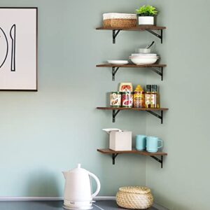 BTY Corner Floating Shelves Set of 4, Wall Mounted Floating Corner Shelf, Rustic Wood Wall Storage Display Shelves for Living Room Bedroom Kitchen,Corner Floating Shelves for Wall