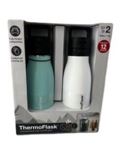 ThermoFlask Travel 17oz Vacuum Insulated FlipLock Mugs - 2pack- Grey and Onyx