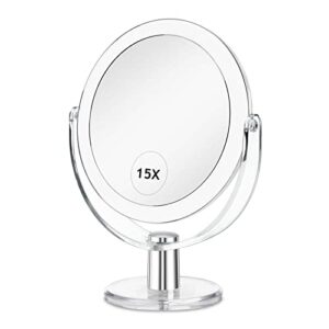 clsevxy vanity mirror makeup mirror with stand, 1x/15x magnification double sided 360 degree swivel magnifying mirror, 6.25 inch portable table desk counter top mirror bathroom shaving mirror