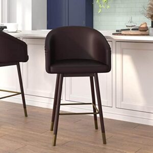 Flash Furniture Margo Commercial Grade Mid-Back Counter Stool - Black LeatherSoft Upholstery - Walnut Finish Beechwood Legs with Soft Bronze Accents - 26" Barstool