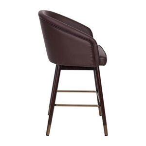 Flash Furniture Margo Commercial Grade Mid-Back Counter Stool - Black LeatherSoft Upholstery - Walnut Finish Beechwood Legs with Soft Bronze Accents - 26" Barstool