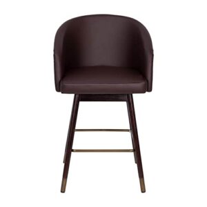 Flash Furniture Margo Commercial Grade Mid-Back Counter Stool - Black LeatherSoft Upholstery - Walnut Finish Beechwood Legs with Soft Bronze Accents - 26" Barstool