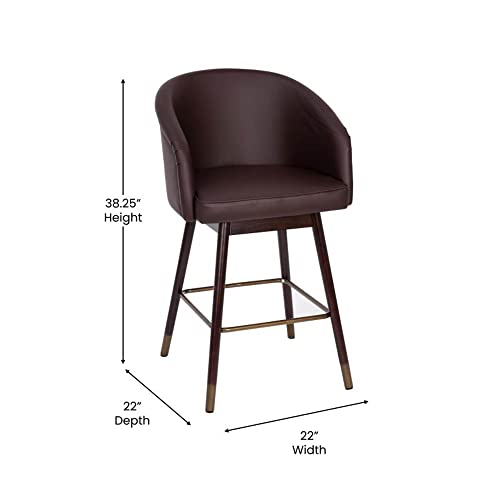 Flash Furniture Margo Commercial Grade Mid-Back Counter Stool - Black LeatherSoft Upholstery - Walnut Finish Beechwood Legs with Soft Bronze Accents - 26" Barstool