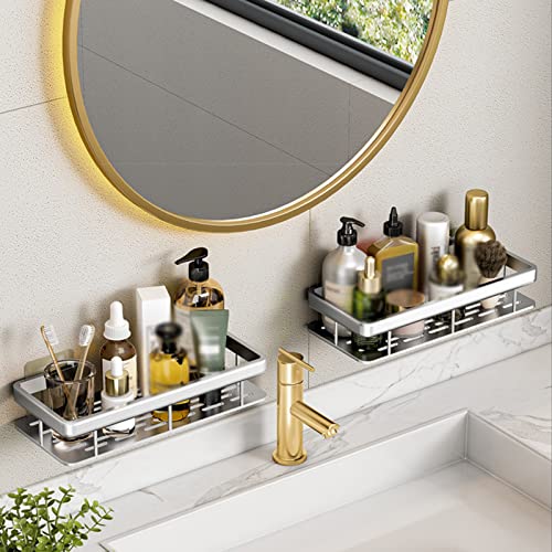 XUnion Shower Caddy Shelf Organizer Rack, Bathroom Shelf Organizer Shower Caddy Kitchen Spice Rack Wall Mounted No Drilling,Rustproo, Slilver Tw5 (llh2b220624LXN220610082A)