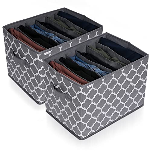 DABROSI Wardrobe Clothes Organizer for Folded Clothes - Pants Organizer - Jean Organizer for Closet (2 pack 6-grid Large)