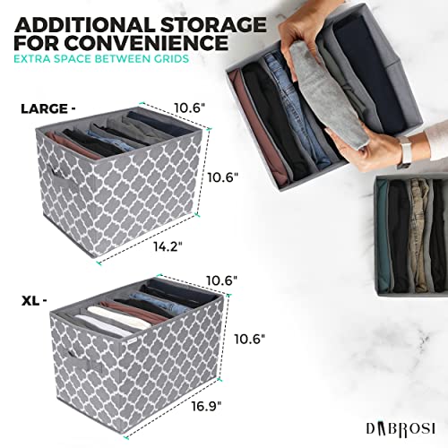 DABROSI Wardrobe Clothes Organizer for Folded Clothes - Pants Organizer - Jean Organizer for Closet (2 pack 6-grid Large)