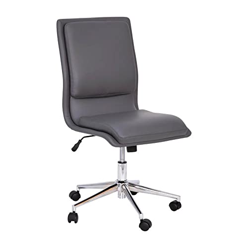 Flash Furniture Madigan Task Office Chair - Luxurious Gray LeatherSoft Upholstery - Padded Mid-Back and Seat - Height Adjustable Chrome Base - Armless