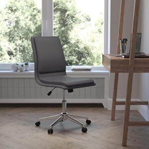 Flash Furniture Madigan Task Office Chair - Luxurious Gray LeatherSoft Upholstery - Padded Mid-Back and Seat - Height Adjustable Chrome Base - Armless