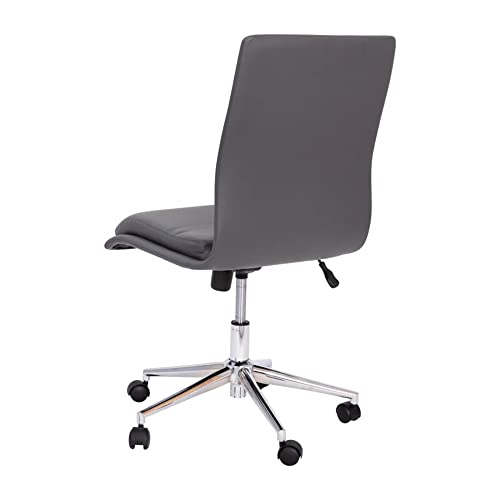 Flash Furniture Madigan Task Office Chair - Luxurious Gray LeatherSoft Upholstery - Padded Mid-Back and Seat - Height Adjustable Chrome Base - Armless