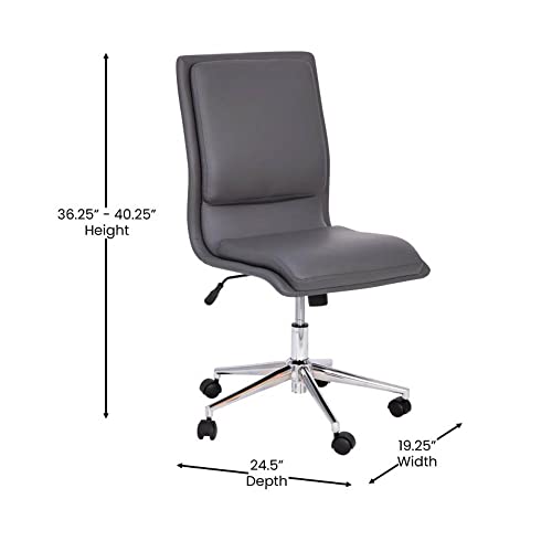 Flash Furniture Madigan Task Office Chair - Luxurious Gray LeatherSoft Upholstery - Padded Mid-Back and Seat - Height Adjustable Chrome Base - Armless