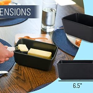 Nat & Jules Matte Black 6.5 x 4 Ceramic and Bamboo Butter Dish With Knife Lid