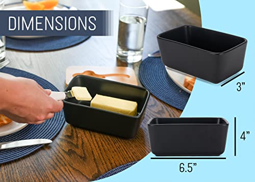 Nat & Jules Matte Black 6.5 x 4 Ceramic and Bamboo Butter Dish With Knife Lid