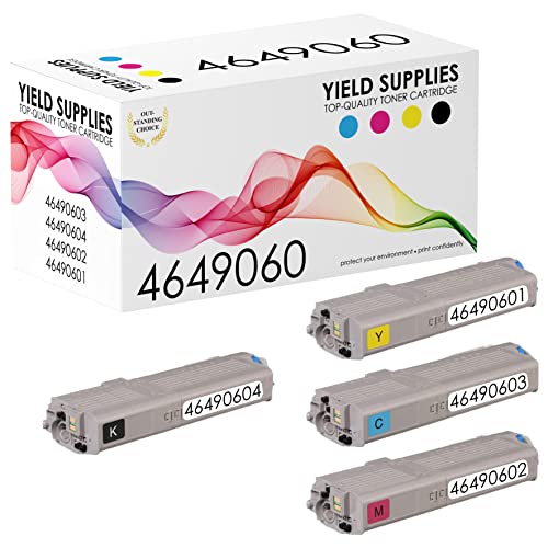 Yield Supplies Compatible Printer CMYK Toner Cartridges Replacement for Oki-Okidata C532 C532dn MC573 MC573dn Use in 46490603 46490604 46490602 46490601( Black Cyan Magenta Yellow - 4 Packs )