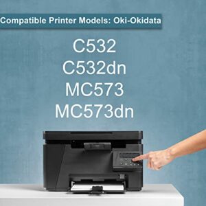 Yield Supplies Compatible Printer CMYK Toner Cartridges Replacement for Oki-Okidata C532 C532dn MC573 MC573dn Use in 46490603 46490604 46490602 46490601( Black Cyan Magenta Yellow - 4 Packs )