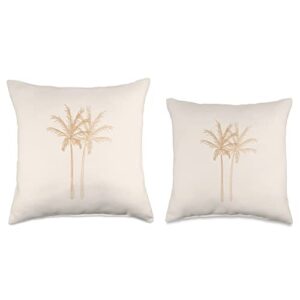 Brown Bohemian Abstract Tropical Botanical Art Muted Neutral Minimalist Line Art Coconut Palm Trees Sketch Throw Pillow, 18x18, Multicolor