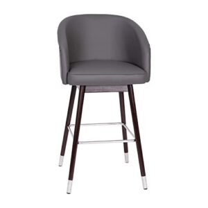 Flash Furniture Margo Commercial Grade Mid-Back Barstool - Gray LeatherSoft Upholstery - Walnut Finish Beechwood Legs with Brushed Silver Accents - 30" Bar Stool