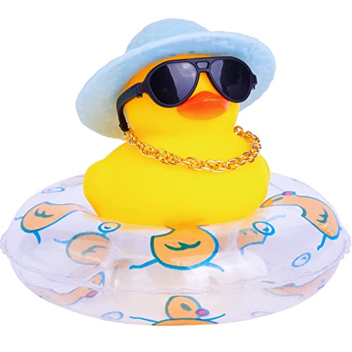 MuMyer Yellow Duck Car Dashboard Decorations Rubber Duck Car Ornaments for Car Dashboard Decoration Accessories with Mini Swim Ring Sun Hat Necklace and Sunglasses