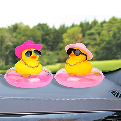 MuMyer Yellow Duck Car Dashboard Decorations Rubber Duck Car Ornaments for Car Dashboard Decoration Accessories with Mini Swim Ring Sun Hat Necklace and Sunglasses