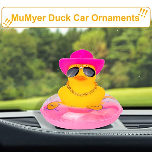 MuMyer Yellow Duck Car Dashboard Decorations Rubber Duck Car Ornaments for Car Dashboard Decoration Accessories with Mini Swim Ring Sun Hat Necklace and Sunglasses