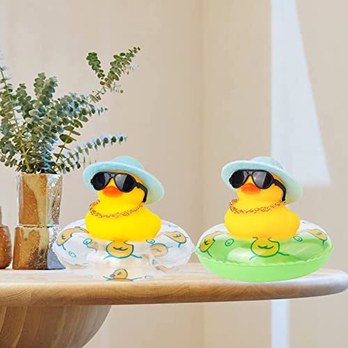 MuMyer Yellow Duck Car Dashboard Decorations Rubber Duck Car Ornaments for Car Dashboard Decoration Accessories with Mini Swim Ring Sun Hat Necklace and Sunglasses