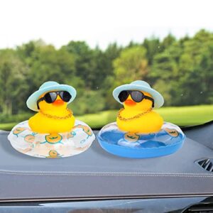 MuMyer Yellow Duck Car Dashboard Decorations Rubber Duck Car Ornaments for Car Dashboard Decoration Accessories with Mini Swim Ring Sun Hat Necklace and Sunglasses