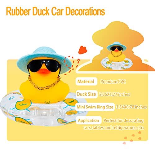 MuMyer Yellow Duck Car Dashboard Decorations Rubber Duck Car Ornaments for Car Dashboard Decoration Accessories with Mini Swim Ring Sun Hat Necklace and Sunglasses