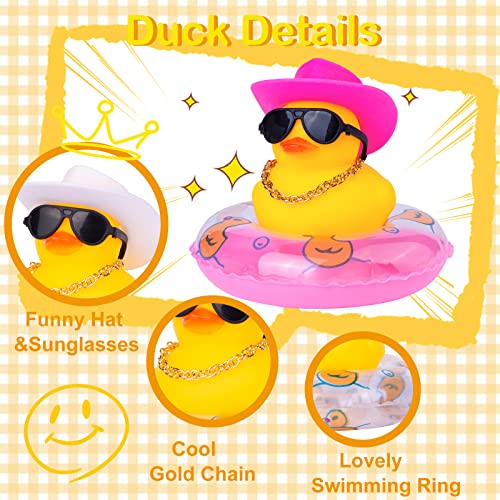 MuMyer Yellow Duck Car Dashboard Decorations Rubber Duck Car Ornaments for Car Dashboard Decoration Accessories with Mini Swim Ring Sun Hat Necklace and Sunglasses