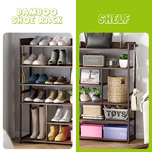 BMOSU Bamboo Tall Shoe Rack for Entryway Boots Free Standing Shoe Storage Organizer Large Capacity Shoe Shelf Garage 6 Tier Shoe Rack 24-25 Pairs for Hallway Closet Living Room Bedroom (Brown)