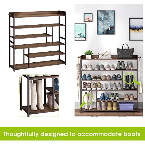 BMOSU Bamboo Tall Shoe Rack for Entryway Boots Free Standing Shoe Storage Organizer Large Capacity Shoe Shelf Garage 6 Tier Shoe Rack 24-25 Pairs for Hallway Closet Living Room Bedroom (Brown)