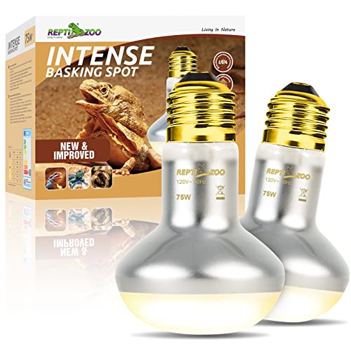 REPTI ZOO 2 Pack Reptile Heat Lamp, 75W Reptile Basking Bulb Simulate Natural Sunlight Heating Lamp Bulb, UVA Heat Lamp Bulb for Reptiles Chickens Heating Use