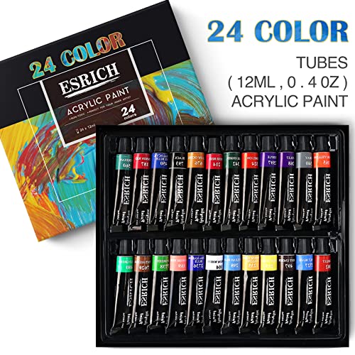 ESRICH Acrylic Paint Canvas Set,42 Piece Professional Premium Paint Kit with 1 Wood Easel,24Colors,10 Brushes,6 Canvases, Painting Supplies Kit for Kids,Students, Artists and Beginner