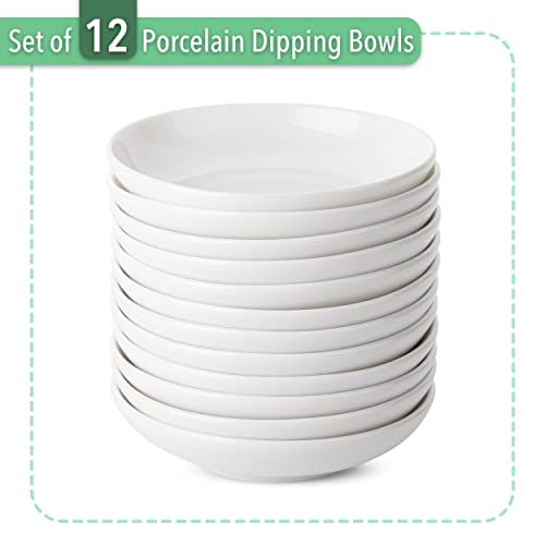 Brew To A Tea BTaT- Porcelain Dipping Bowls, 3 oz, Set of 12, Small Bowls, Soy Sauce Dish, Dip Bowls, Sauce Bowls, Mini Bowls, Condiment Bowls, Small Bowls for Dipping