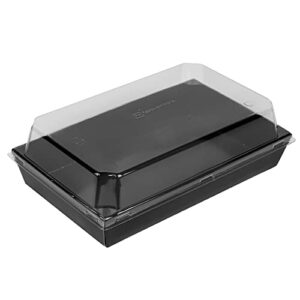 Restaurantware Matsuri Vision Rectangle Black Paper Medium Sushi Tray - 8" x 5" x 1 1/2" - 100 count box