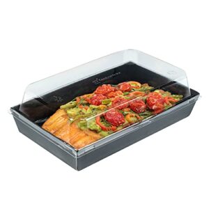 Restaurantware Matsuri Vision Rectangle Black Paper Medium Sushi Tray - 8" x 5" x 1 1/2" - 100 count box