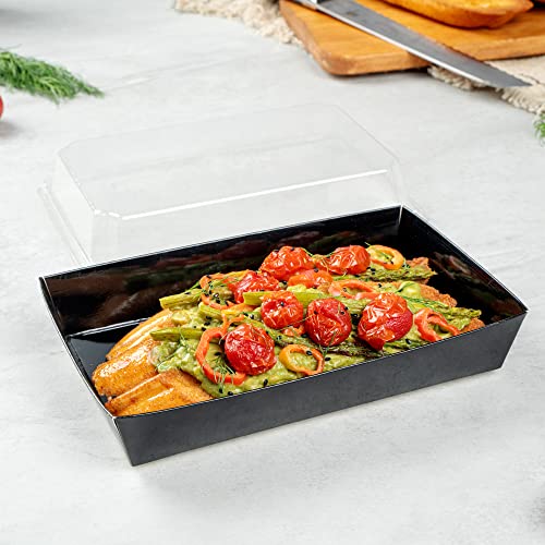 Restaurantware Matsuri Vision Rectangle Black Paper Medium Sushi Tray - 8" x 5" x 1 1/2" - 100 count box