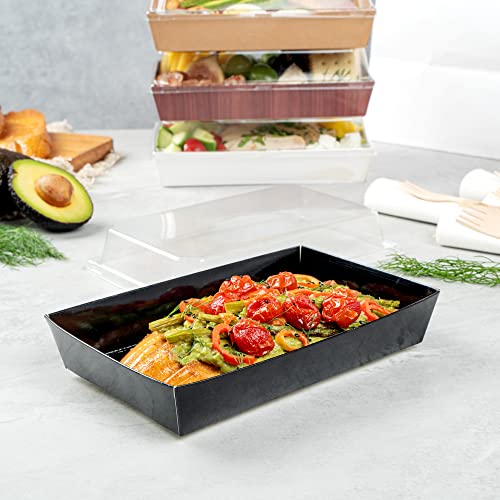 Restaurantware Matsuri Vision Rectangle Black Paper Medium Sushi Tray - 8" x 5" x 1 1/2" - 100 count box