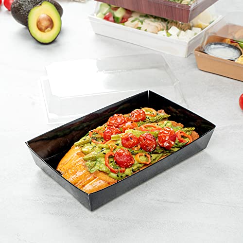 Restaurantware Matsuri Vision Rectangle Black Paper Medium Sushi Tray - 8" x 5" x 1 1/2" - 100 count box