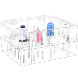 new brothread pack of 2 tall and clear storage box/organizer for 2x30 home embroidery&cotton thread spools compatible with tall thread spools from isacord/floriani/madeira/glide/ra/connecting thread