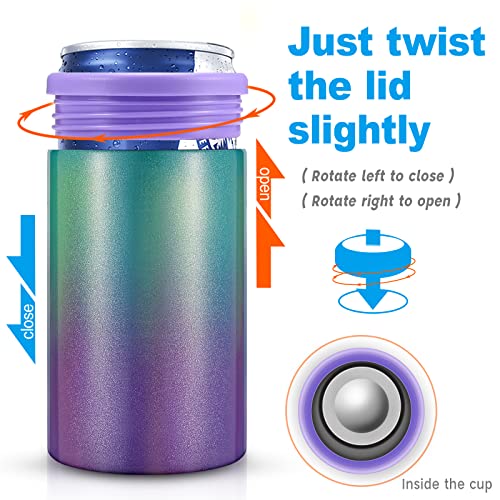 Can Cooler for 12oz Standard Can/Bottle Cooler, Stainless Steel, Dishwasher Safe, Double-Wall Insulated Can Sleeve for Standard Size 12oz Beer/Drinking Can Cooler Bottle (Purple Green)