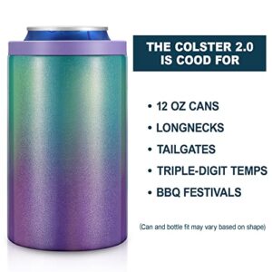 Can Cooler for 12oz Standard Can/Bottle Cooler, Stainless Steel, Dishwasher Safe, Double-Wall Insulated Can Sleeve for Standard Size 12oz Beer/Drinking Can Cooler Bottle (Purple Green)