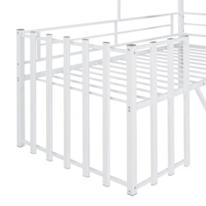 Harper & Bright Designs Metal House Loft Bed Twin, Kids Low Loft Bed with Roof & Window, Twin Size Loft Bed with Guardrail for Girls Boys, White+MDF