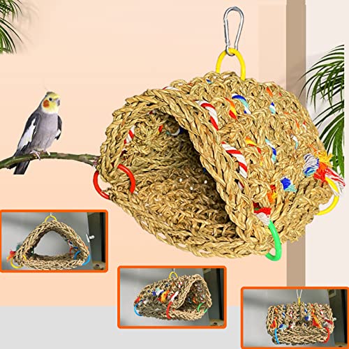 Bird Tent DIY,Bird Sheltering Seagrass Tent Hammock with Colorful Chewing Rope Toys Suit for Parakeets,Cockatiels,Lovebirds, Finch