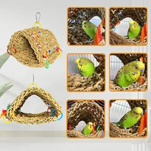 Bird Tent DIY,Bird Sheltering Seagrass Tent Hammock with Colorful Chewing Rope Toys Suit for Parakeets,Cockatiels,Lovebirds, Finch