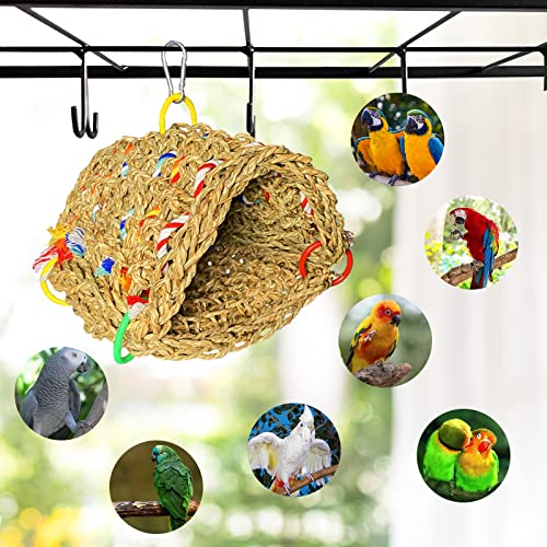 Bird Tent DIY,Bird Sheltering Seagrass Tent Hammock with Colorful Chewing Rope Toys Suit for Parakeets,Cockatiels,Lovebirds, Finch