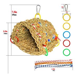 Bird Tent DIY,Bird Sheltering Seagrass Tent Hammock with Colorful Chewing Rope Toys Suit for Parakeets,Cockatiels,Lovebirds, Finch