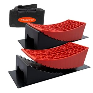 hridecyt camper levelers for travel trailers,no trimming required,faster and easier than rv leveling blocks,includes 2 curved levelers,2 wheel chocks,2 non-slip mats,1 carry bag,up to 35000lbs