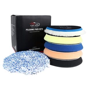 car road buffer pads polishing pads, 6pcs 6 inch buffing pads for 5 inch 130mm backing plate buffing sponge pads buffing pads 6 inch car polishing kit buffer polisher compounding, polishing & waxing